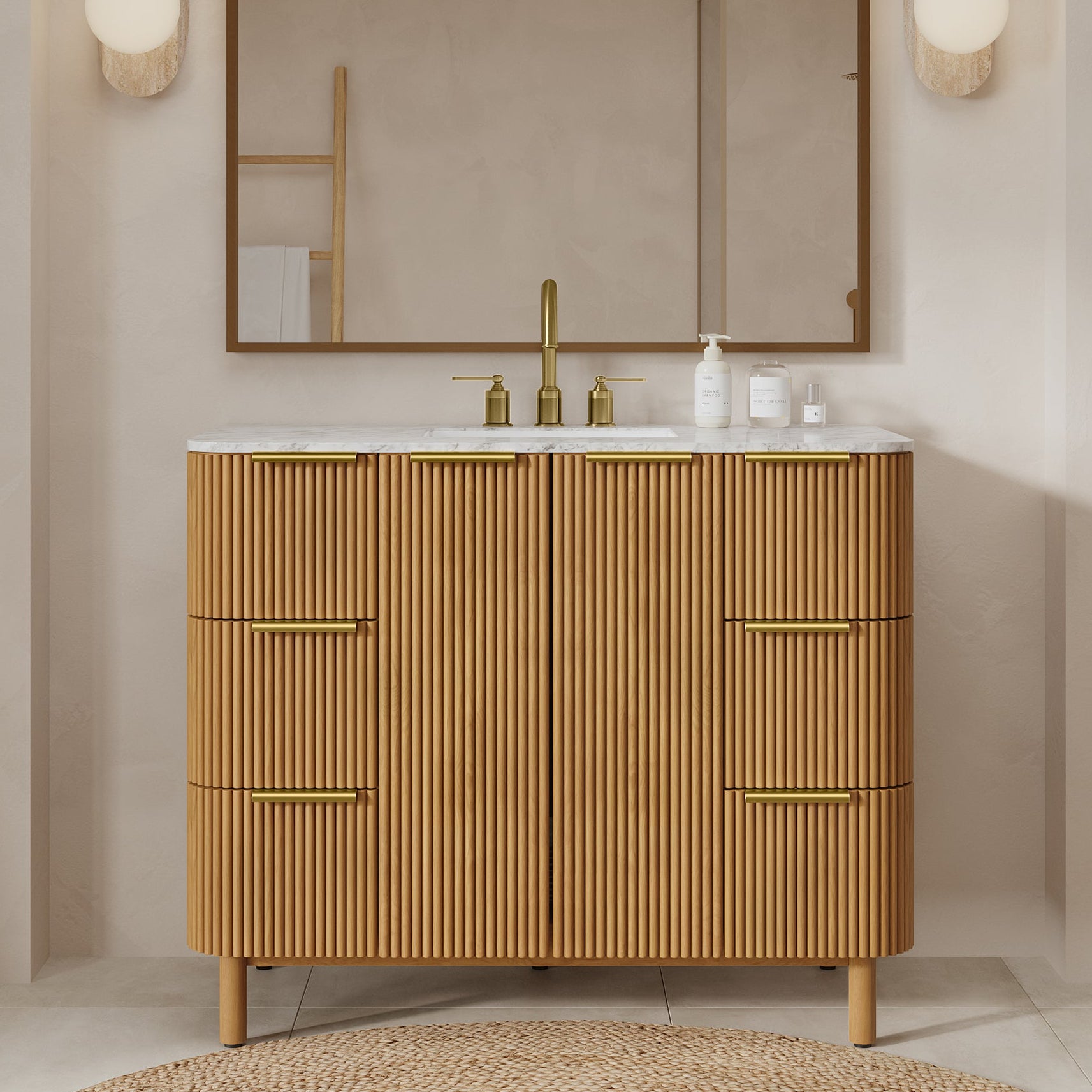 reeded oak vanity unit