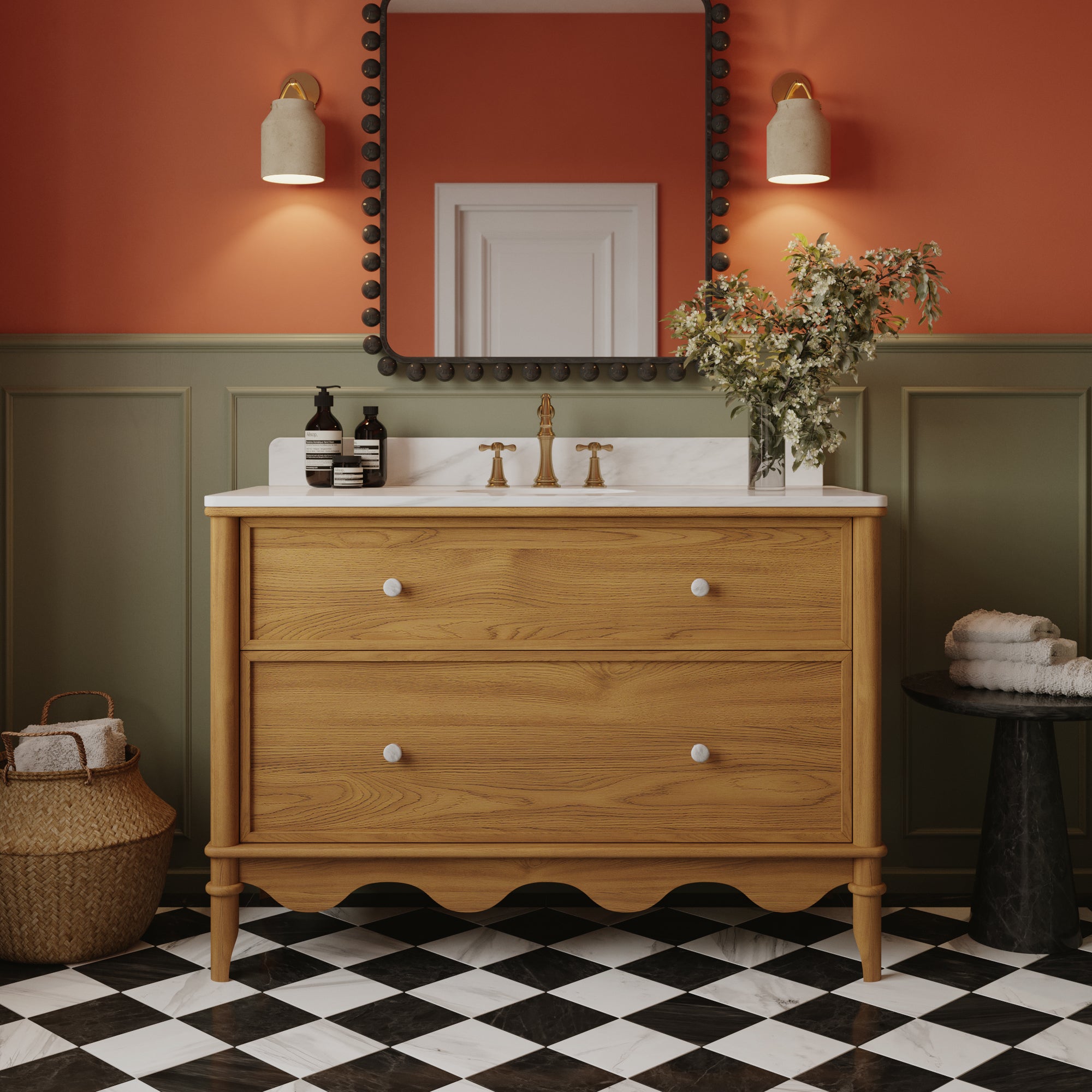 Juliette 48"W Scallop Single Bathroom Vanity | Enhanced Natural Oak |C ...