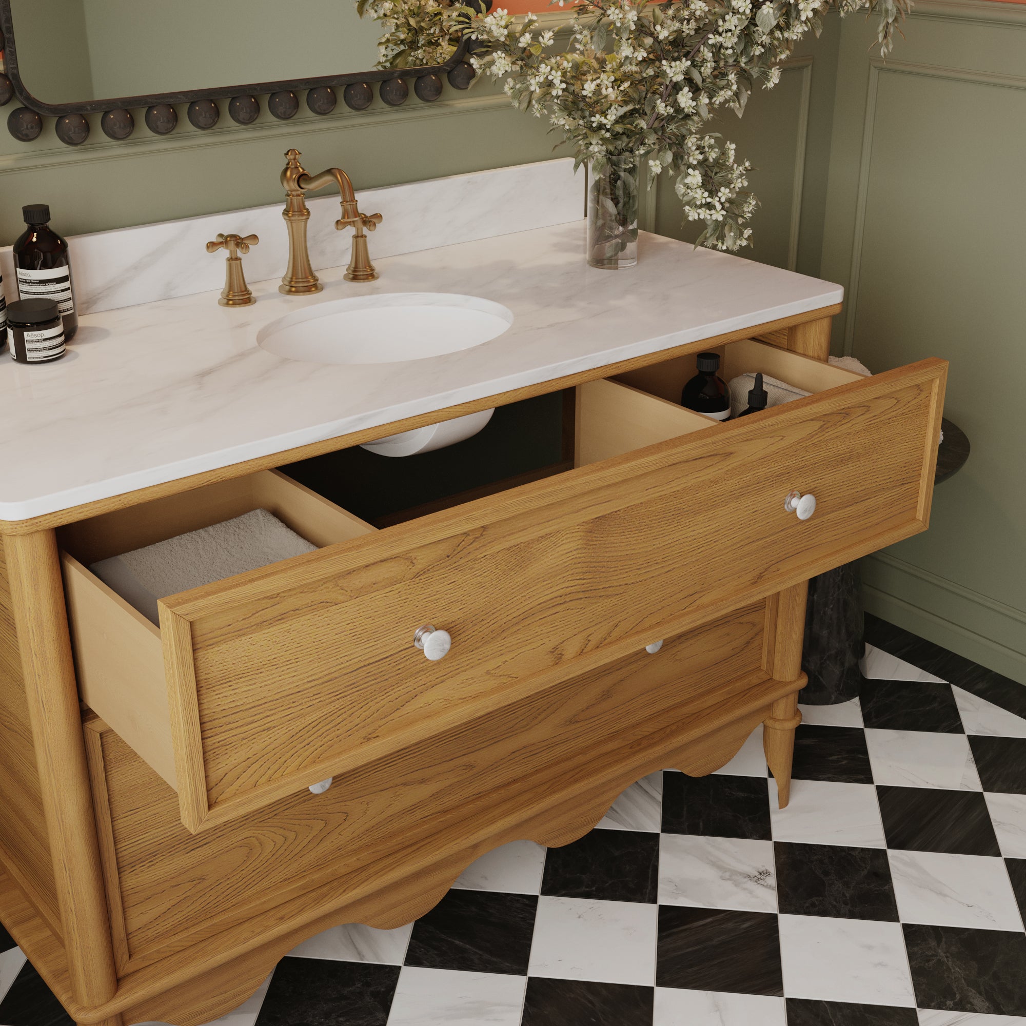 Juliette 48"W Scallop Single Bathroom Vanity | Enhanced Natural Oak |C ...
