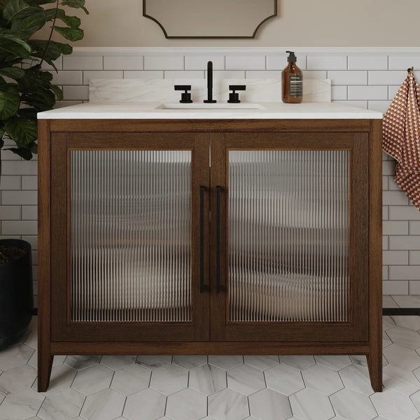 Apothecary 42W X 22D-Inch Single Bathroom Vanity With Fluted Glass Doo ...
