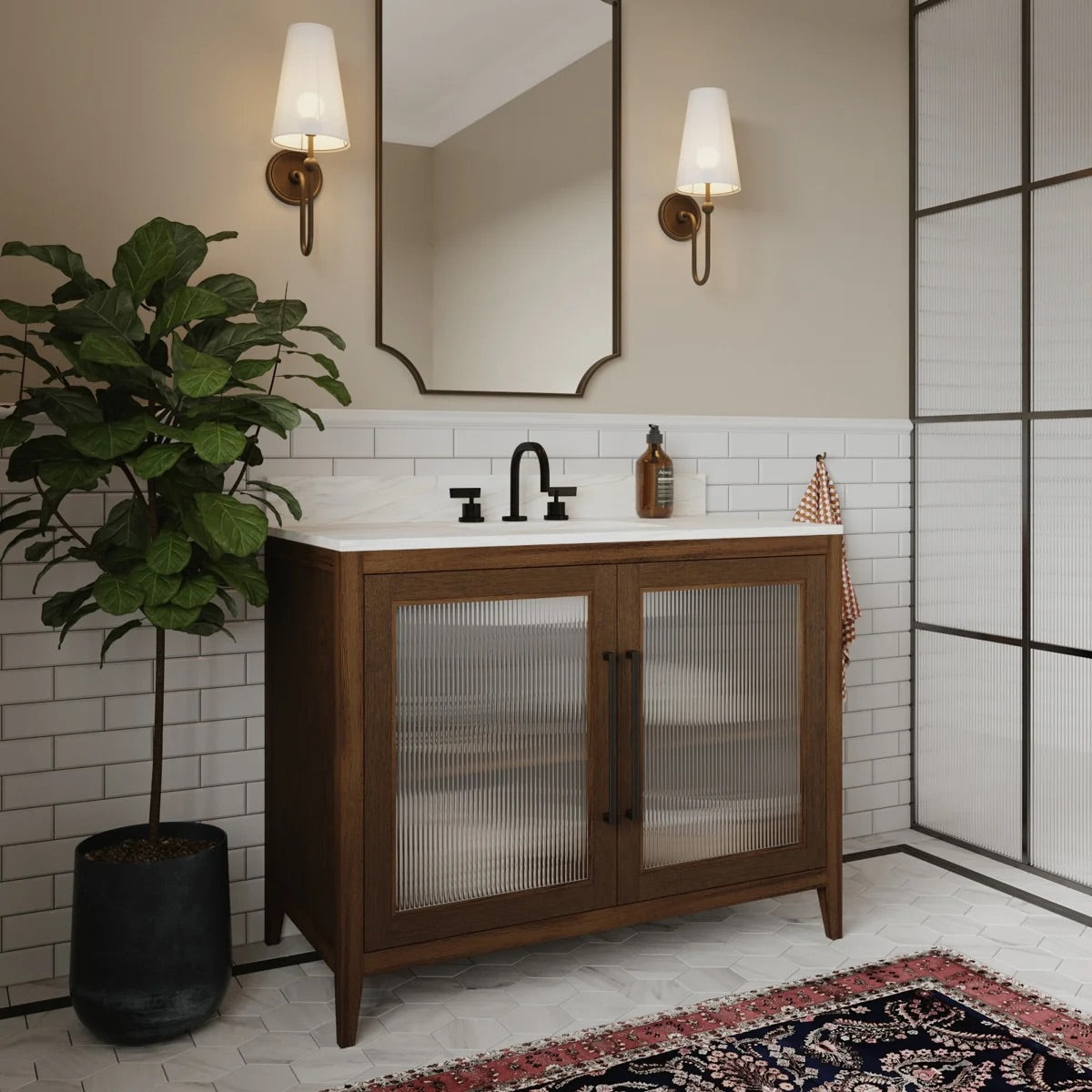 Apothecary 42W X 22D-Inch Single Bathroom Vanity With Fluted Glass Doo ...