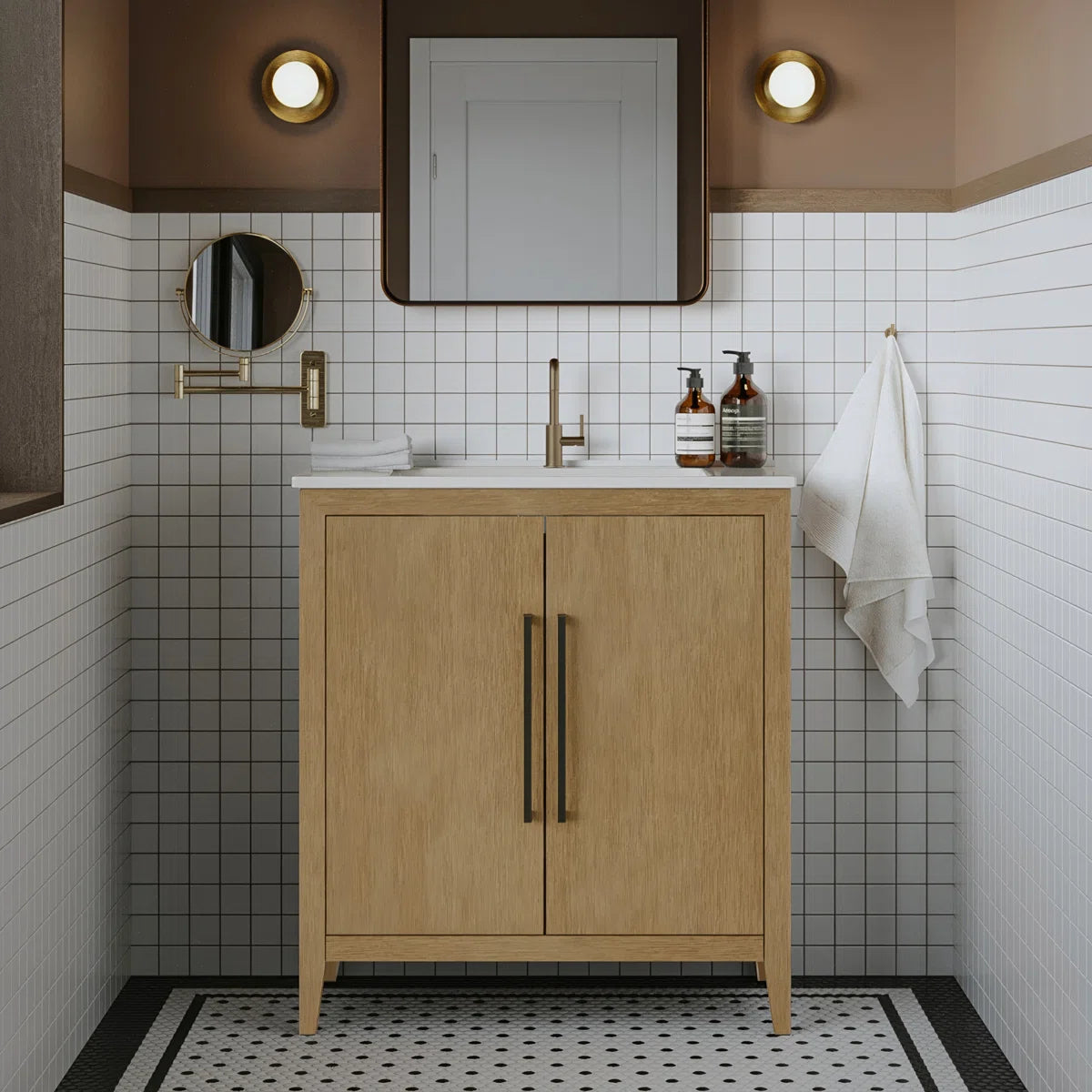 Bergen 30"W x 14"D Single Bathroom Vanity | White Porcelain Countertop ...