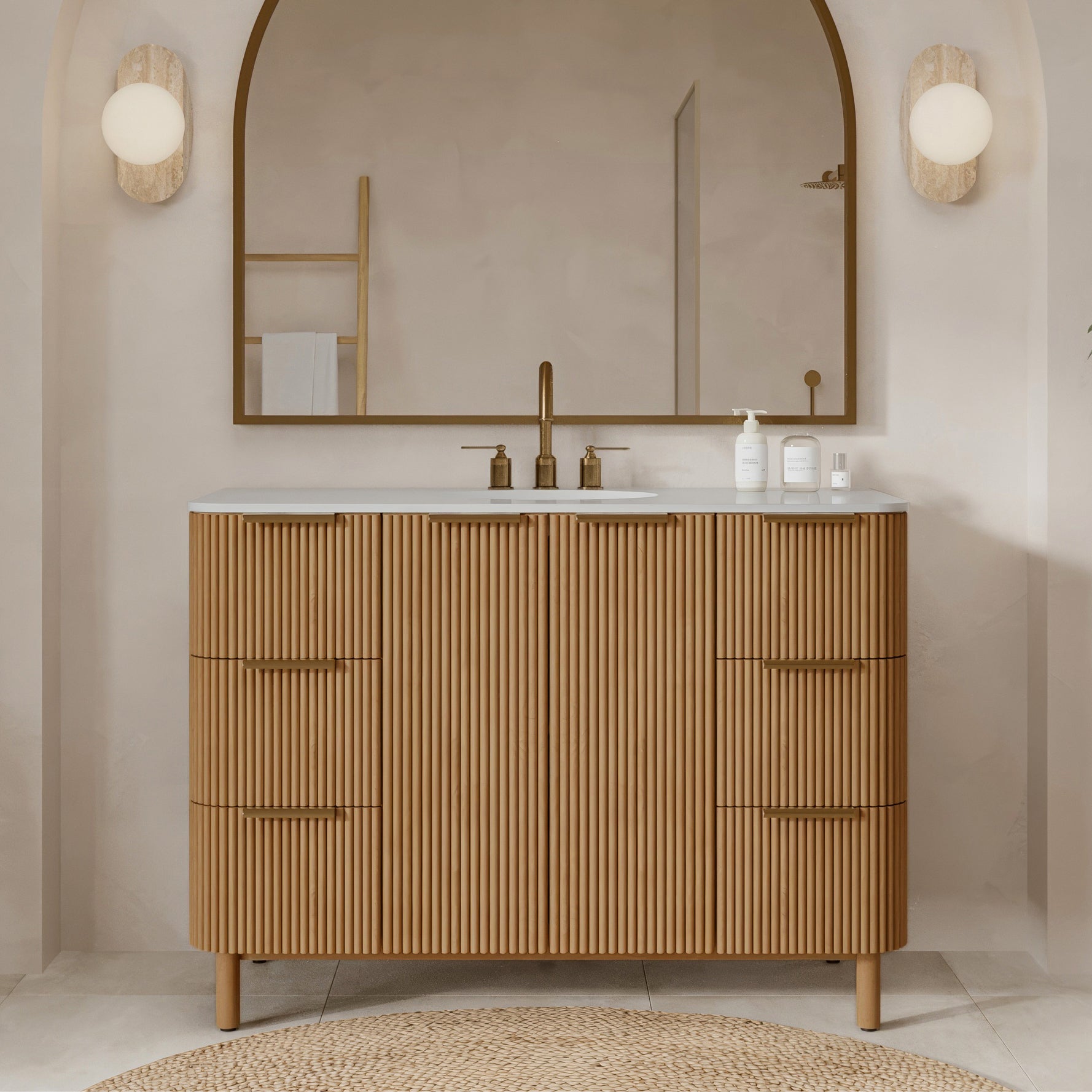 Havana 48" Single Bathroom Vanity in Reeded Birch | Quartz Countertop ...