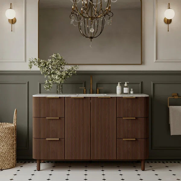 Havana 54" Single Bathroom Vanity in Brown Reeded Birch | Carrara Marb ...