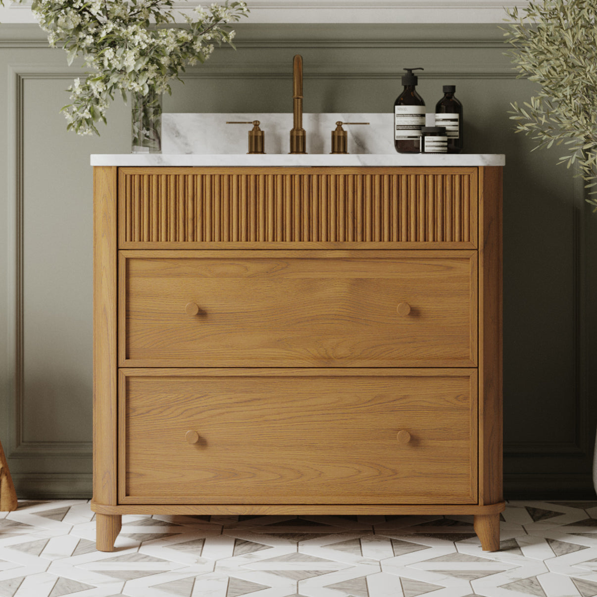 Kathryne 36" Single Sink Bathroom Vanity | Statuario Quartz Countertop ...