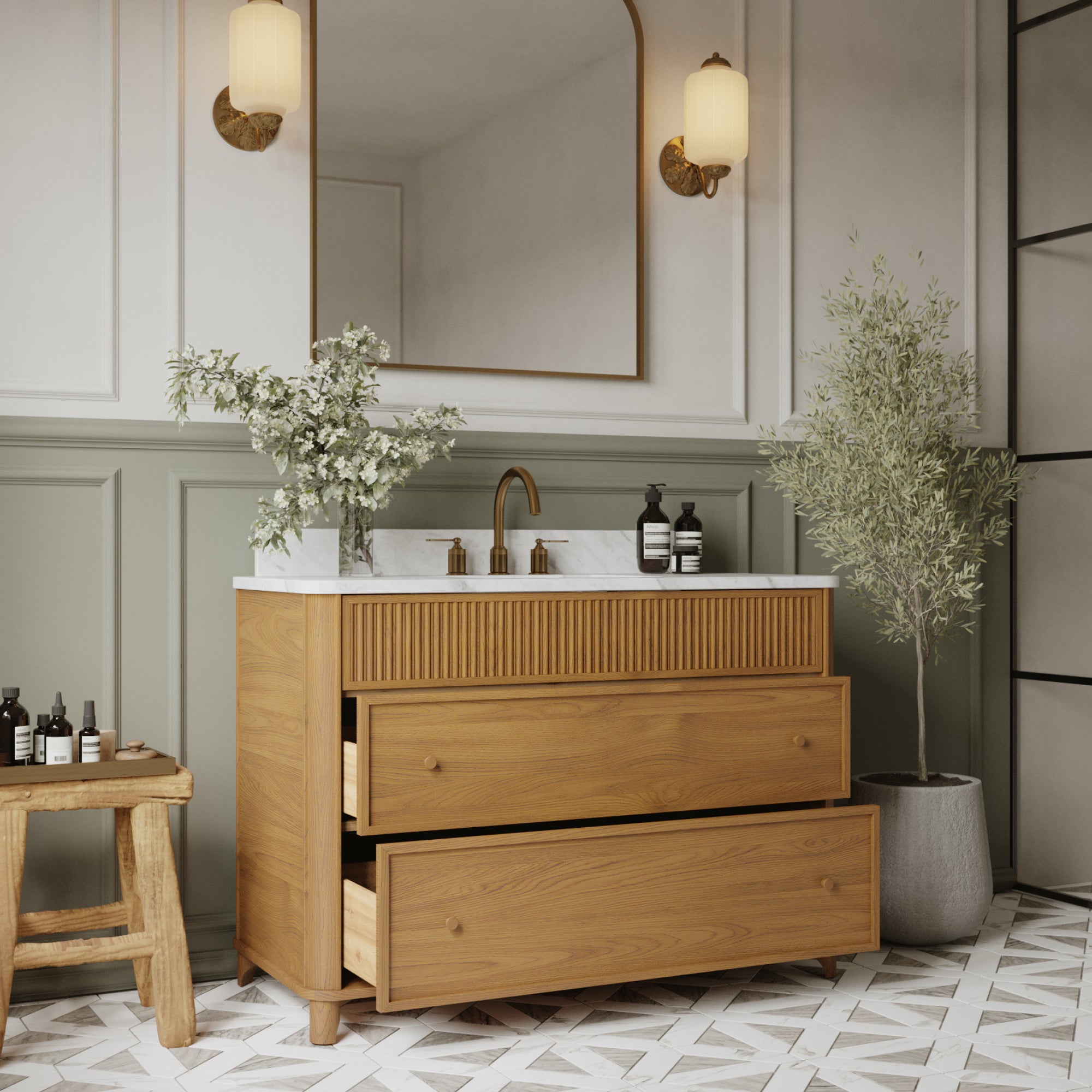 Kathryne 48" Single Sink Bathroom Vanity | Statuario Quartz Countertop ...
