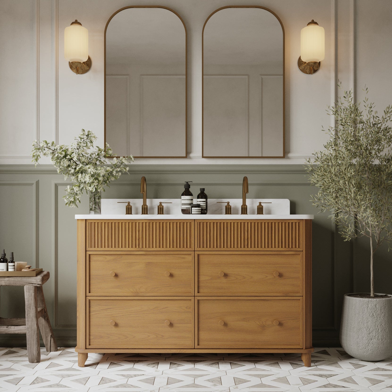 Kathryne 54" Double Bathroom Vanity | Statuario Quartz Countertop ...