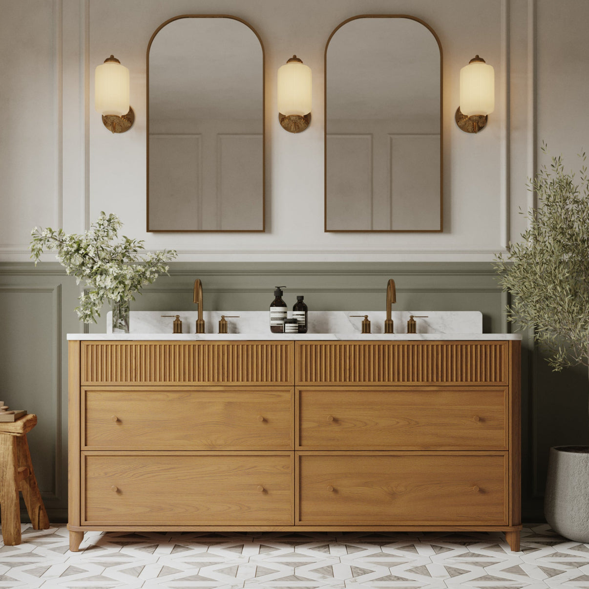 Kathryne 72" Double Sink Bathroom Vanity | Statuario Quartz Countertop ...