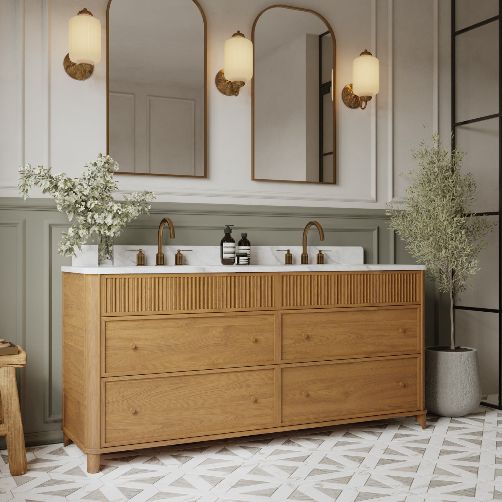 Kathryne 72" Double Sink Bathroom Vanity | Statuario Quartz Countertop ...