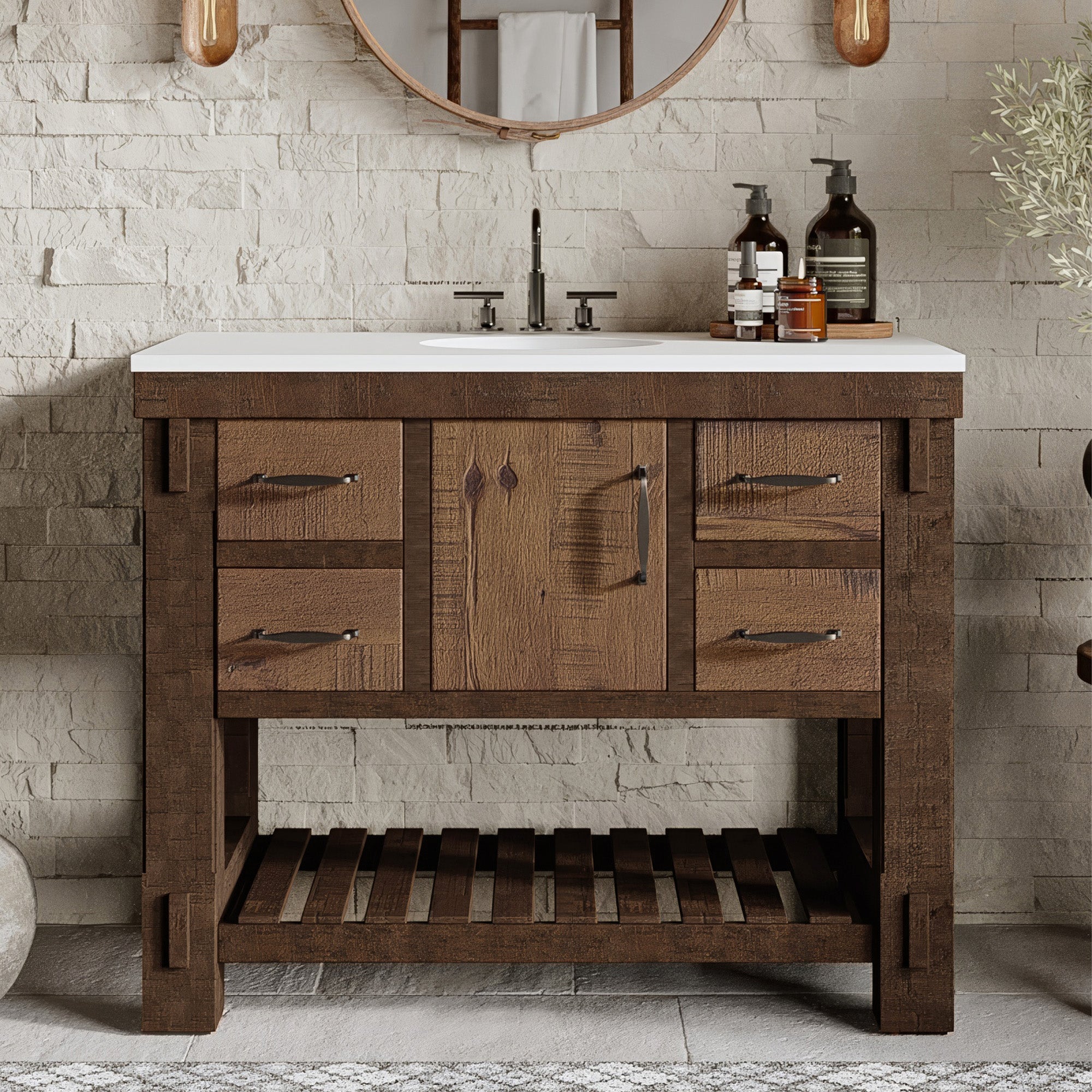 Telluride 42" Single Bathroom Vanity | White Quartz Countertop ...